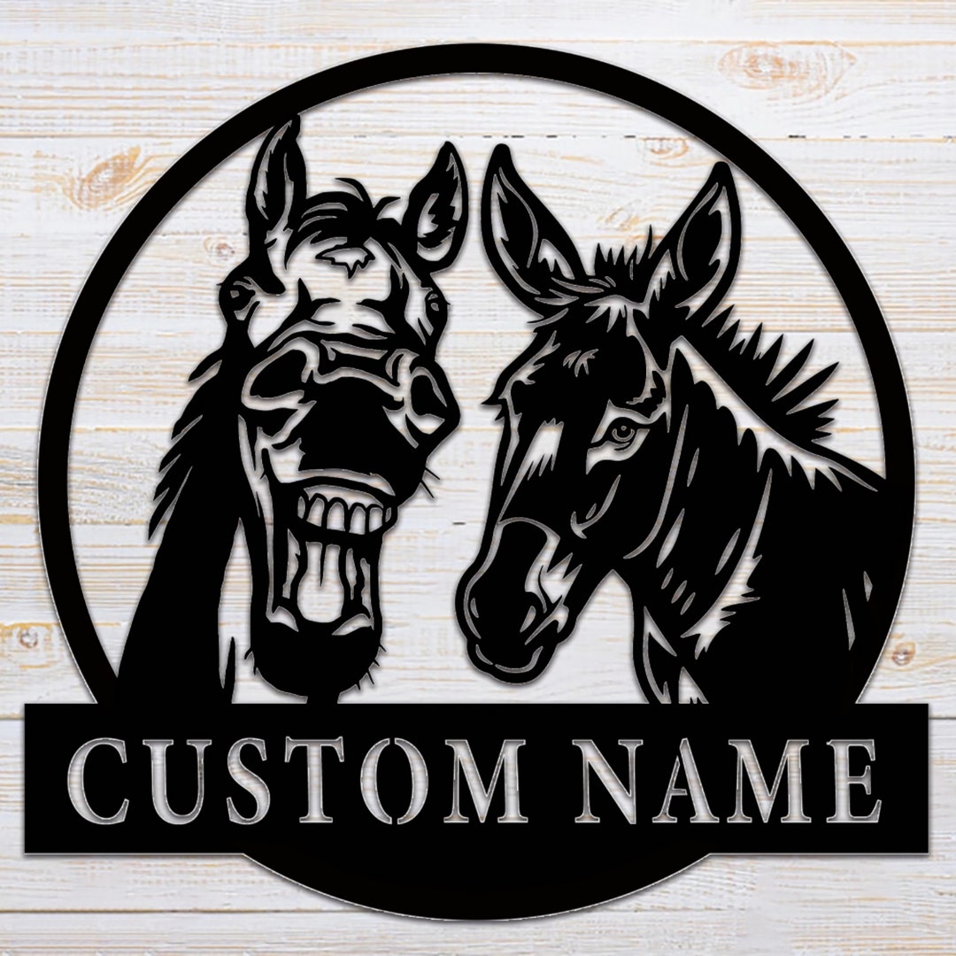 Custom Two Donkey Name Metal Wall Art, Donkey Metal Home Decor, Custom ...