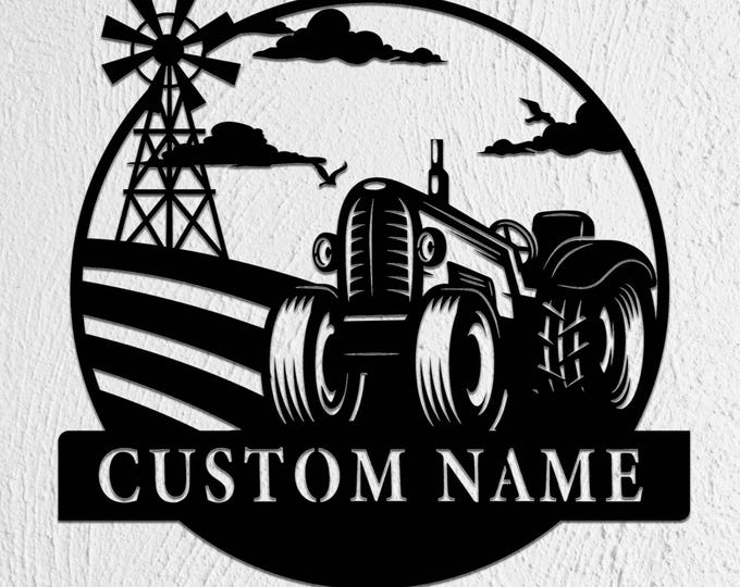 Custom Metal Tractor Sign, Tractor Family Name Sign, Tractor and Barn ...