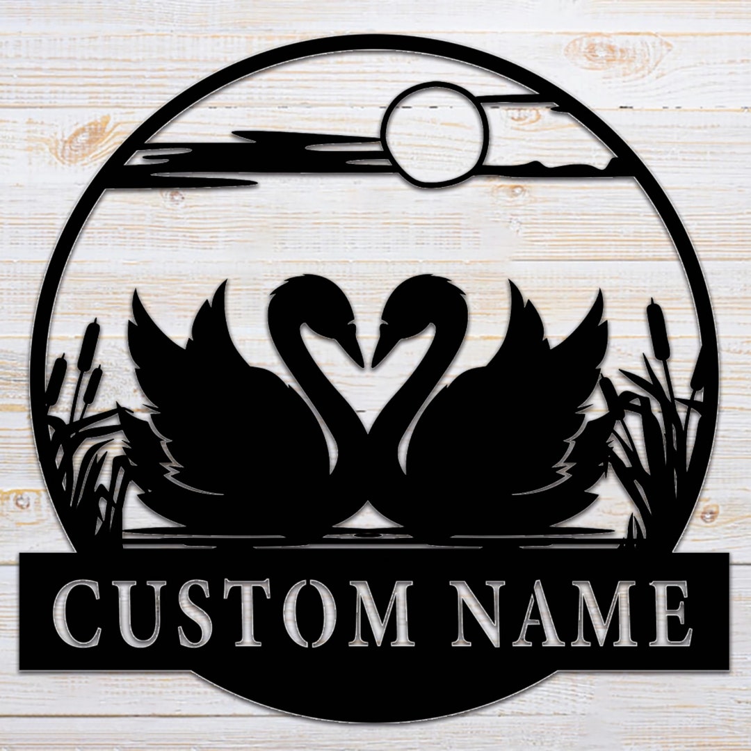 Personalized Swan Couple Metal Sign, Custom Name Sign, Custom Swan ...