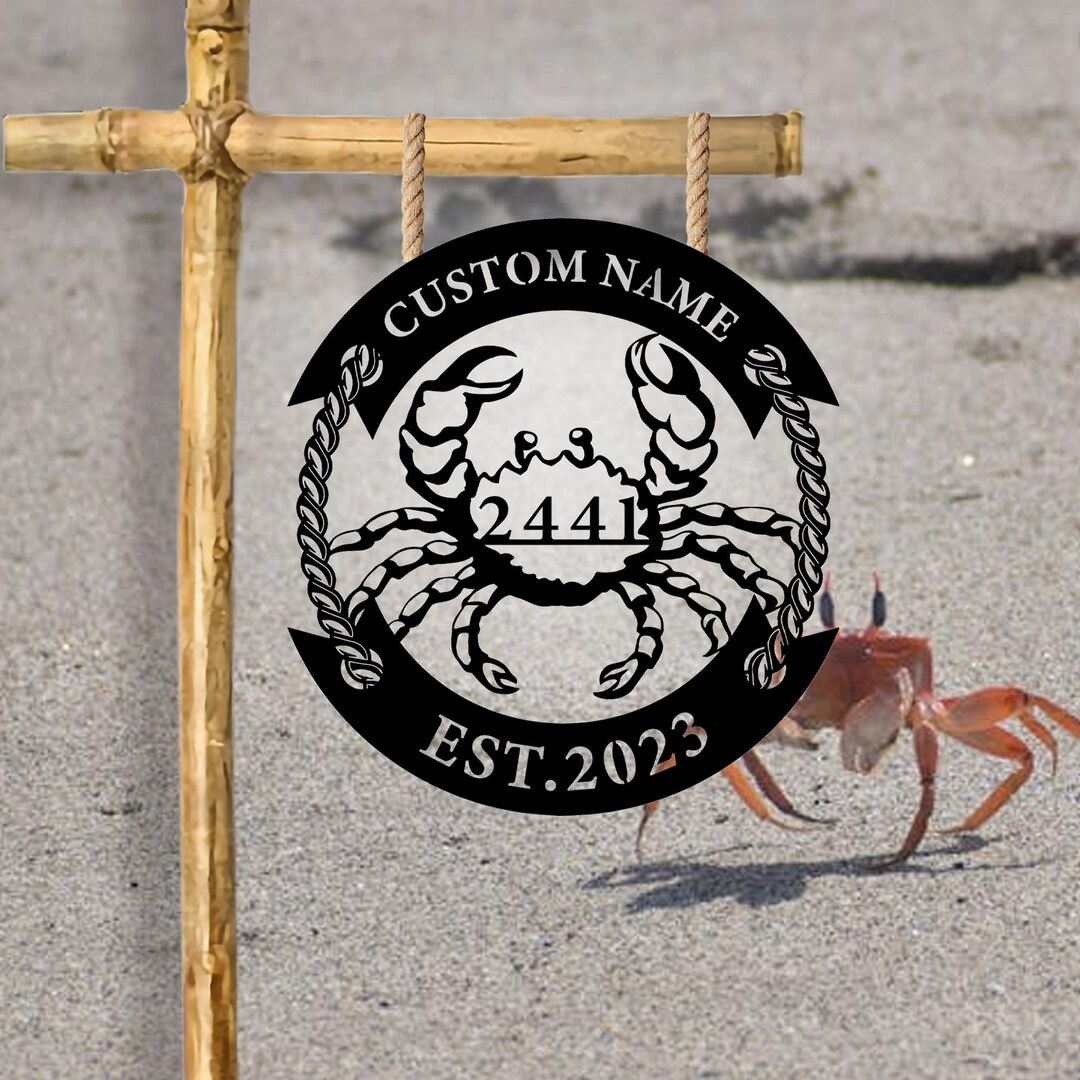 Personalized Sea Crab Name Wall Art Metal Sign, Crab Beach House Decor ...