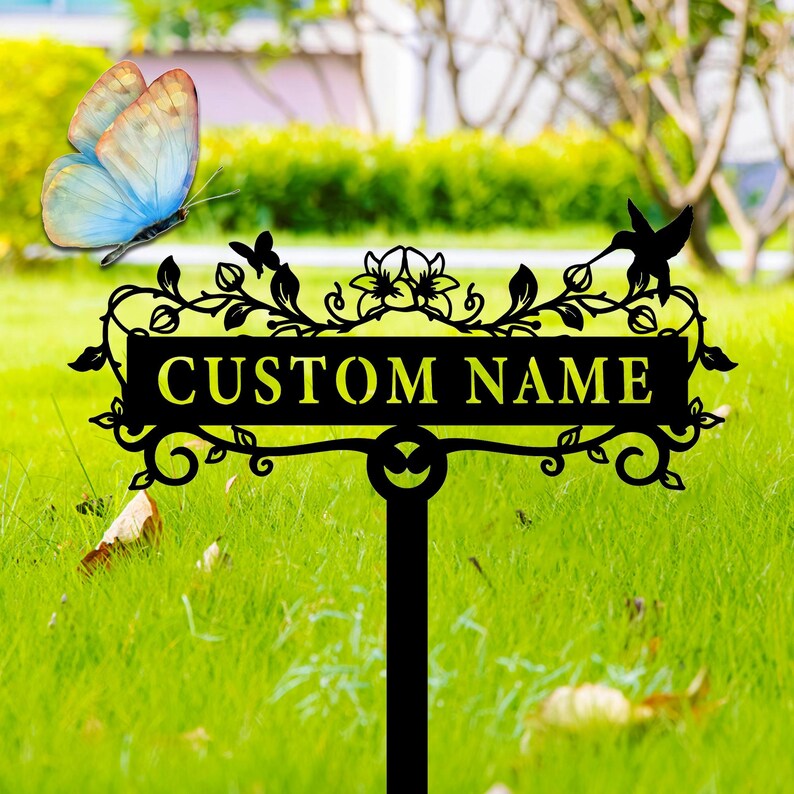 Custom Bird Flower Metal Garden Stake Art Sign, Personalized Garden ...