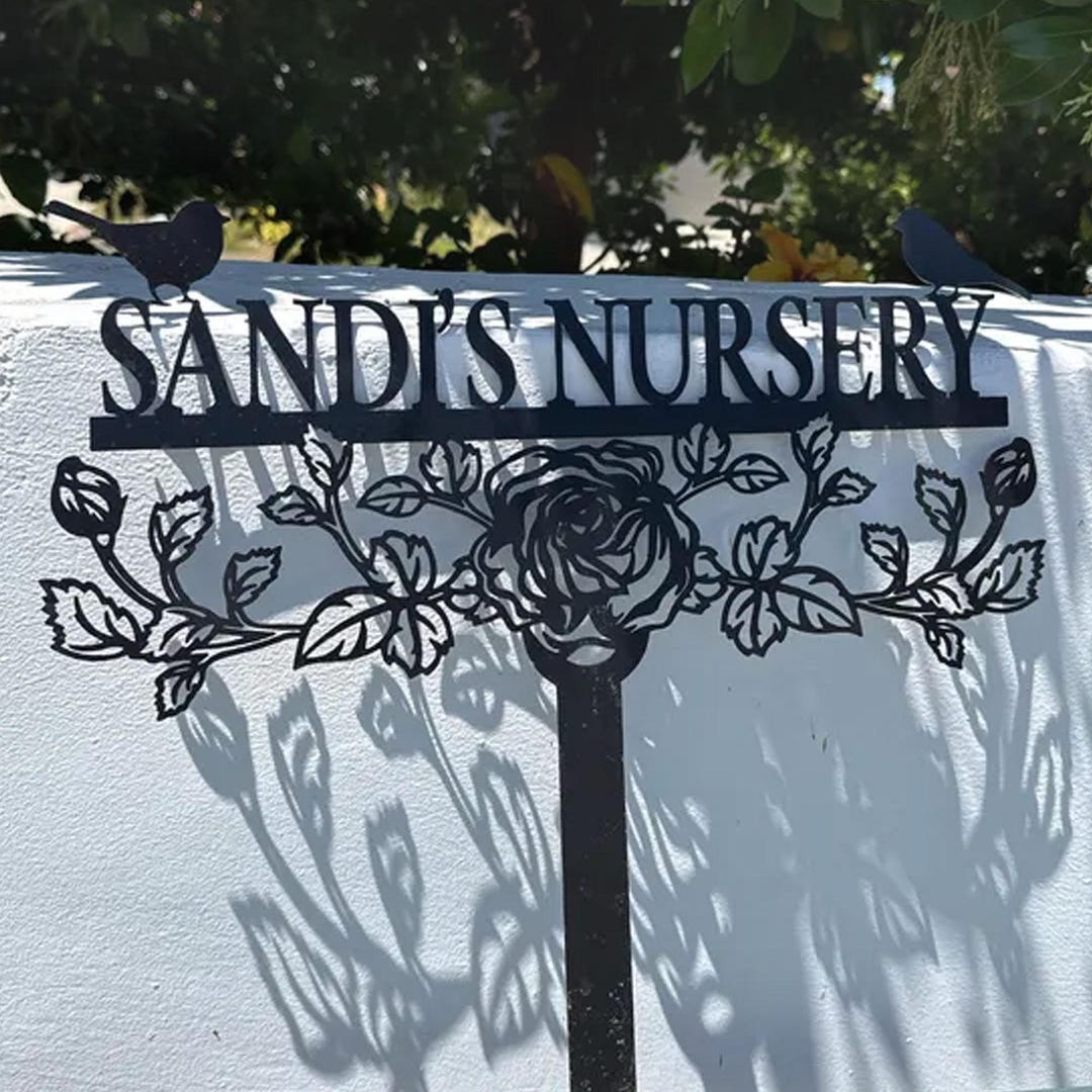 Custom Bird Rose Metal Garden Stake Name Art Sign, Outdoor Patio Decor ...