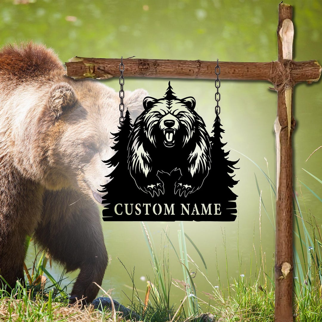 Custom Bear Name Metal Sign, Great Outdoor, Personalized Bear Mountain ...