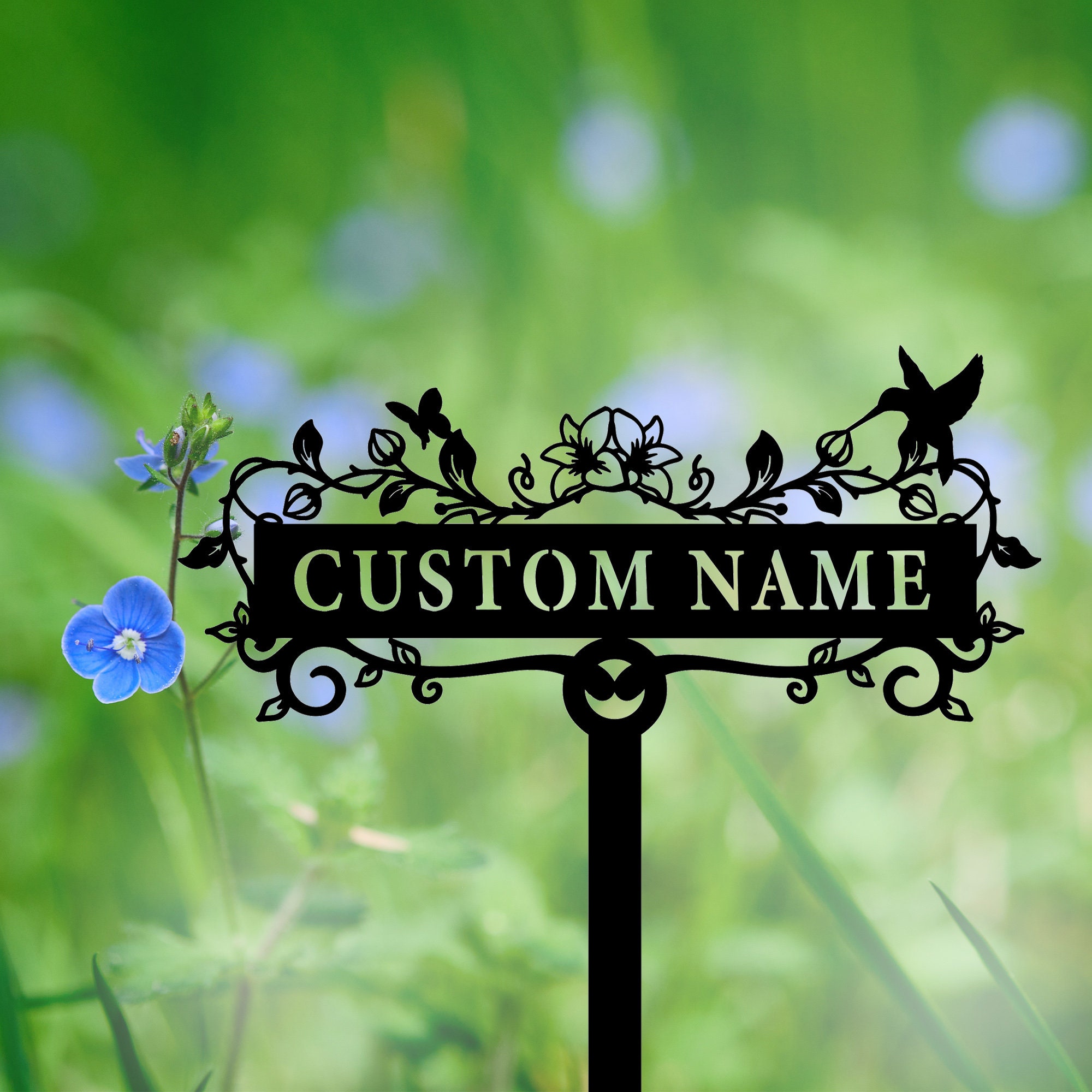 Custom Bird Flower Metal Garden Stake Art Sign, Personalized Garden ...