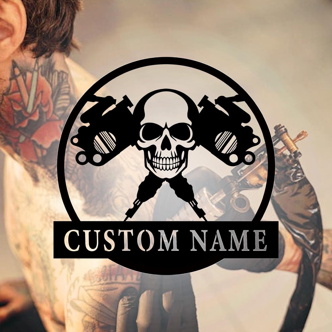 Custom Skull Tattoo Name Metal Wall Sign, Personalized Tattoo Shop ...