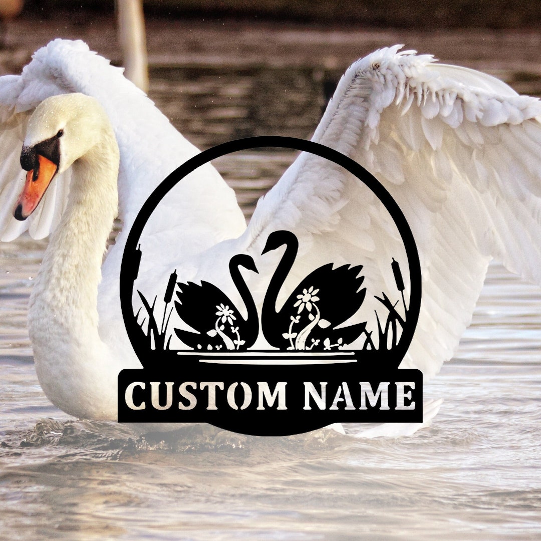 Personalized Swan Couple Metal Sign, Custom Name Sign, Custom Swan ...