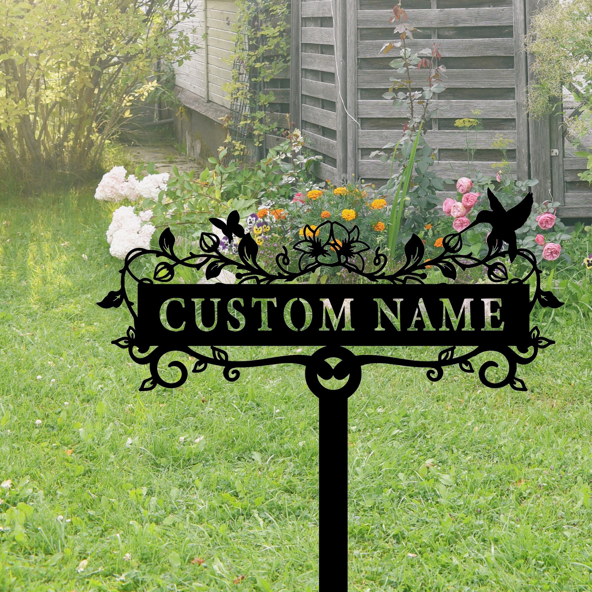 Custom Bird Flower Metal Garden Stake Art Sign, Personalized Garden ...