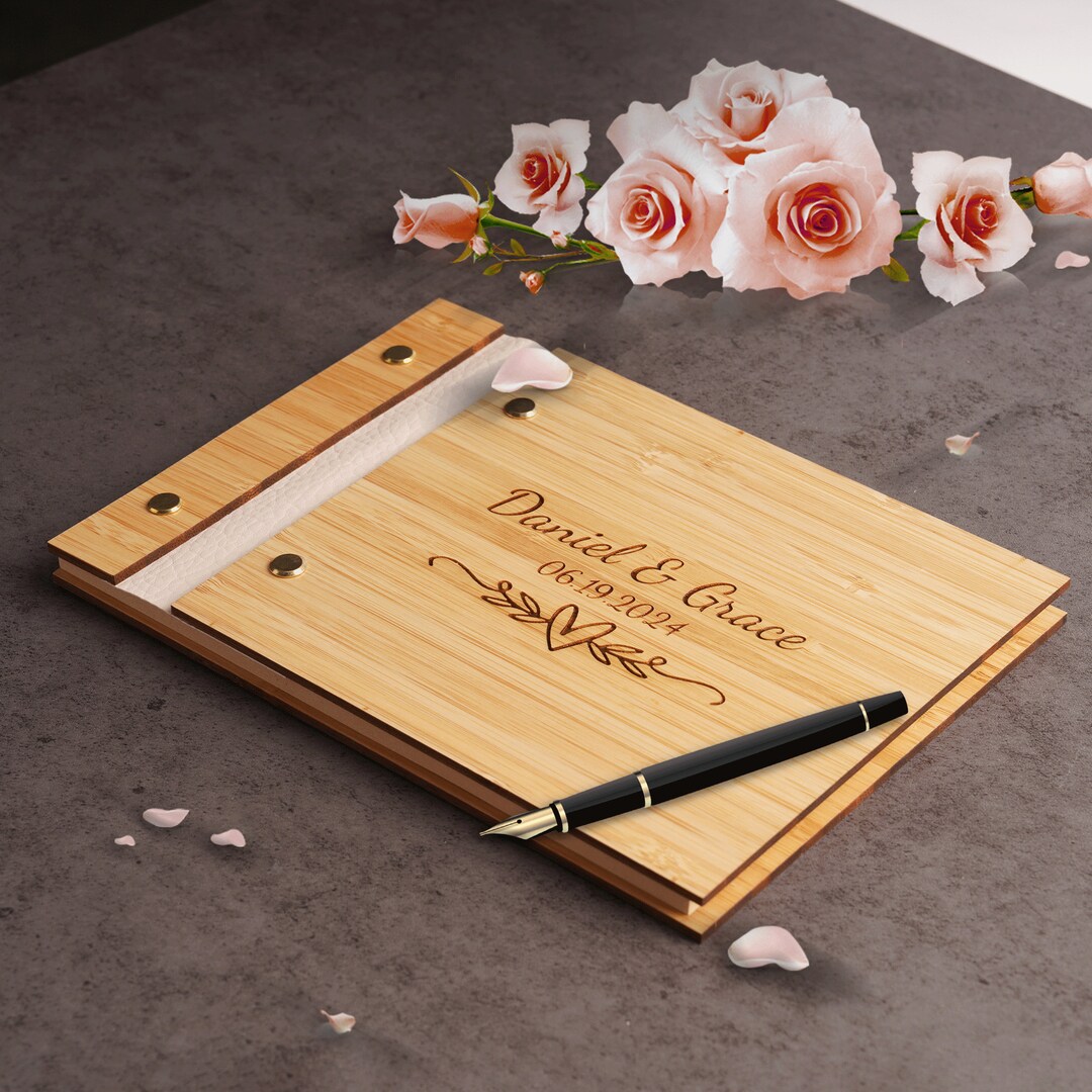 Custom Laser Engraved Wooden Wedding Guestbook,wedding Guestbook ...