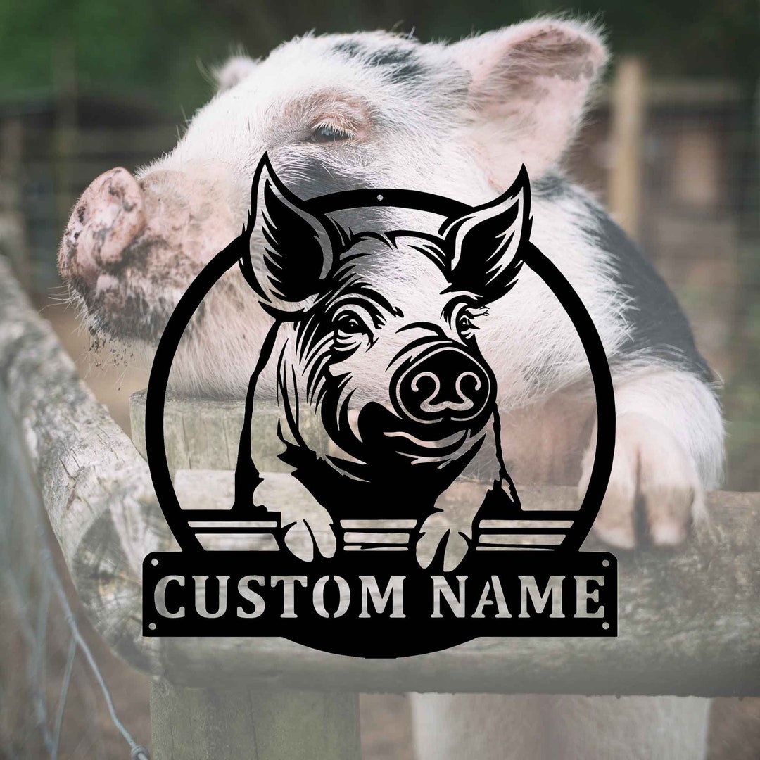 Personalized Pig Metal Sign, Pig Wall Art, Pig on the Fence, Pig Farm ...