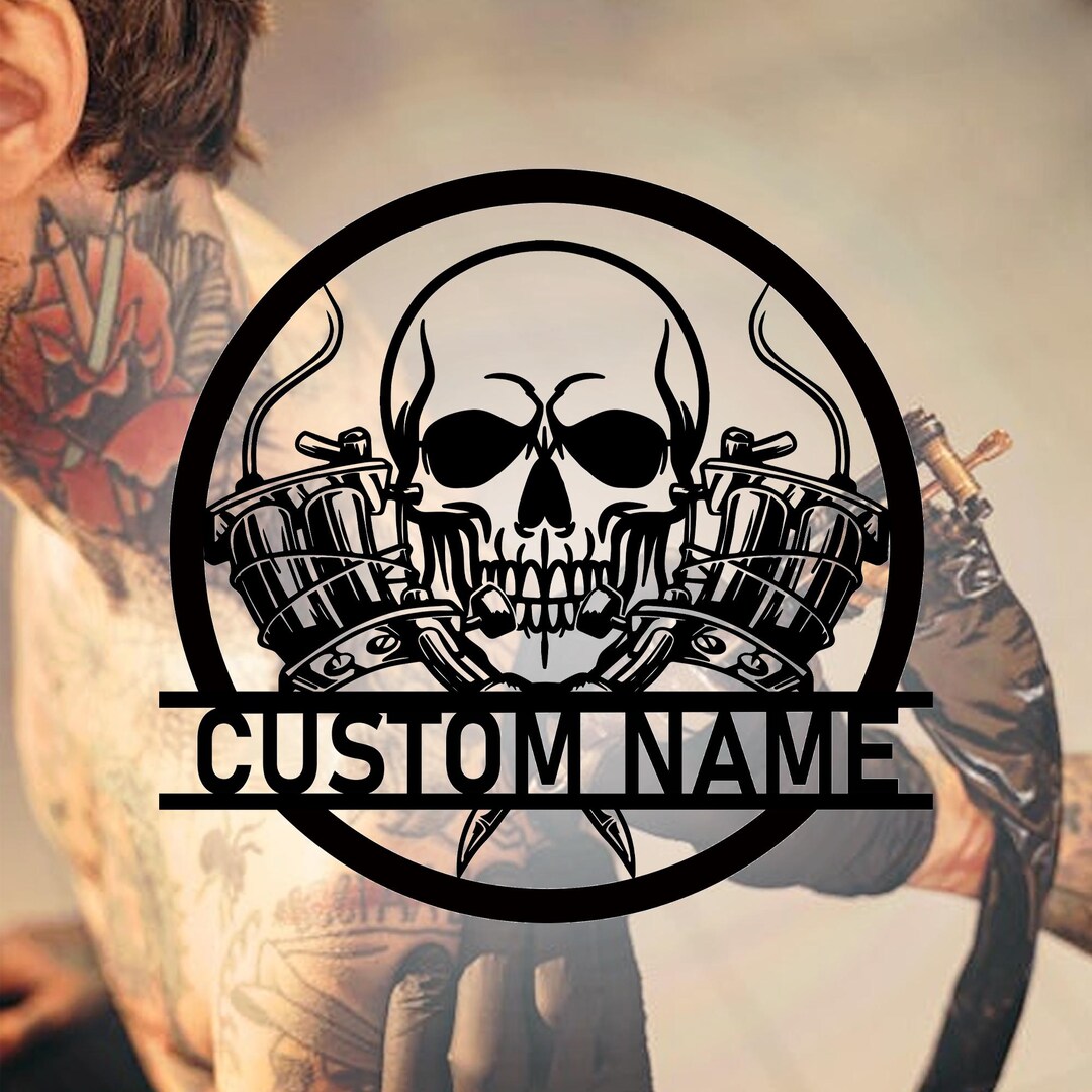 Custom Skull Tattoo Name Metal Wall Sign, Personalized Tattoo Shop ...
