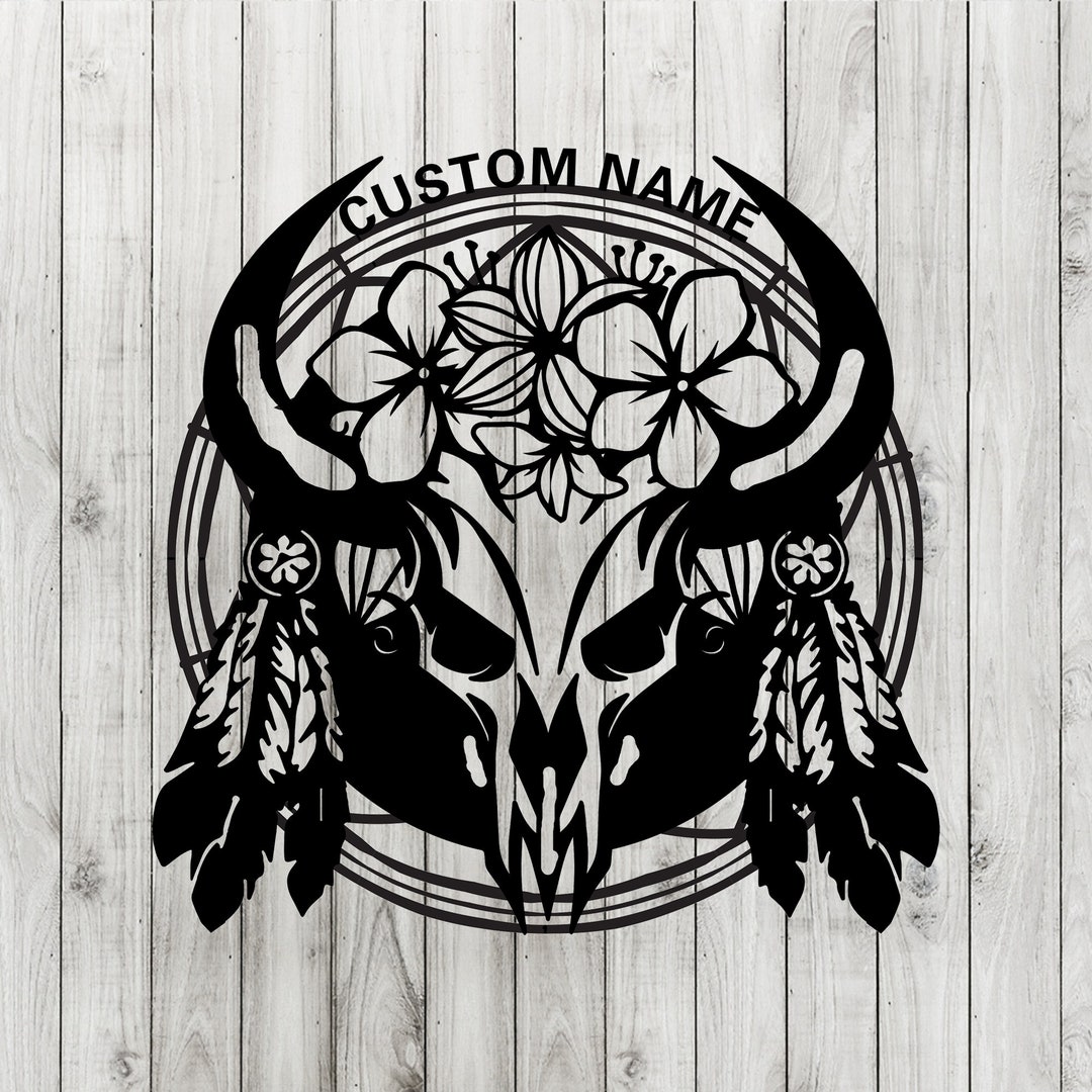 Personalized Native American Cow Skull Metal Wall Art, Cow Skull Name ...