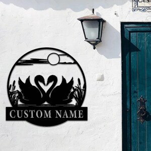 Personalized Swan Couple Metal Sign, Custom Name Sign, Custom Swan ...