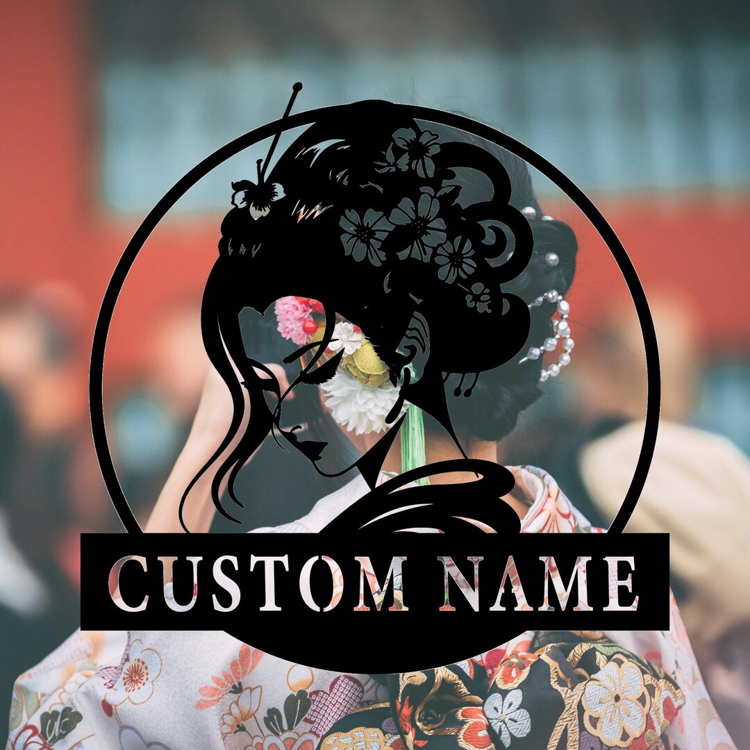 Custom Japanese Geisha Metal Wall Art Name Sign, Personalized Japanese ...