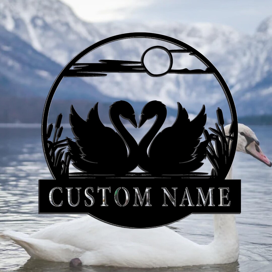 Personalized Swan Couple Metal Sign, Custom Name Sign, Custom Swan ...