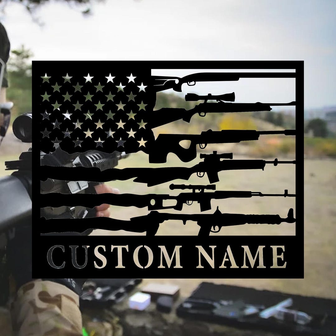 Custom the US Flag Gun Name Metal Art Sign,personalized Gun Wall Hang ...
