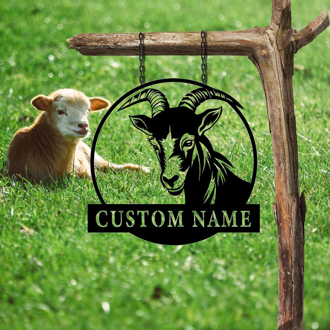 Custom Goat Farmhouse Name Metal Wall Art Sign, Personalized Goat ...
