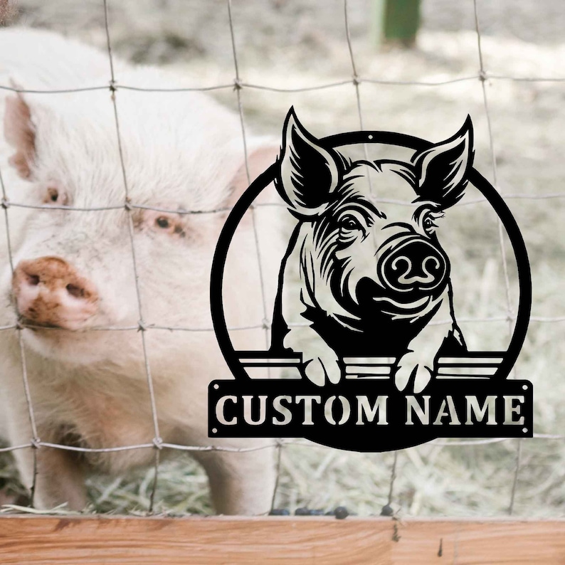 Personalized Pig Metal Sign, Pig Wall Art, Pig on the Fence, Pig Farm ...