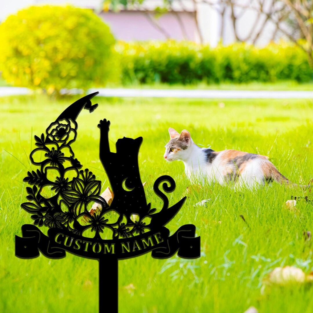 Custom Cat Marker Garden Name Stake Metal Sign, Personalized Memorial ...