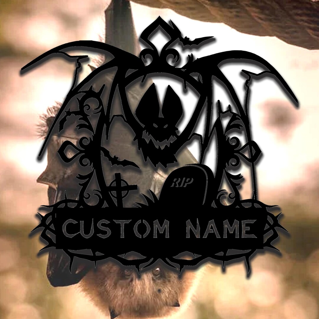 Custom Bat Metal Name Wall Art Sign, Personalized Bat Welcome Sign ...