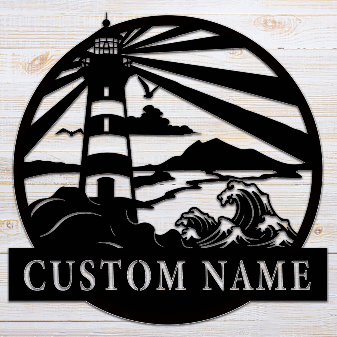 Custom Lighthouse Metal Wall Art Name Sign Personalized Lighthouse ...