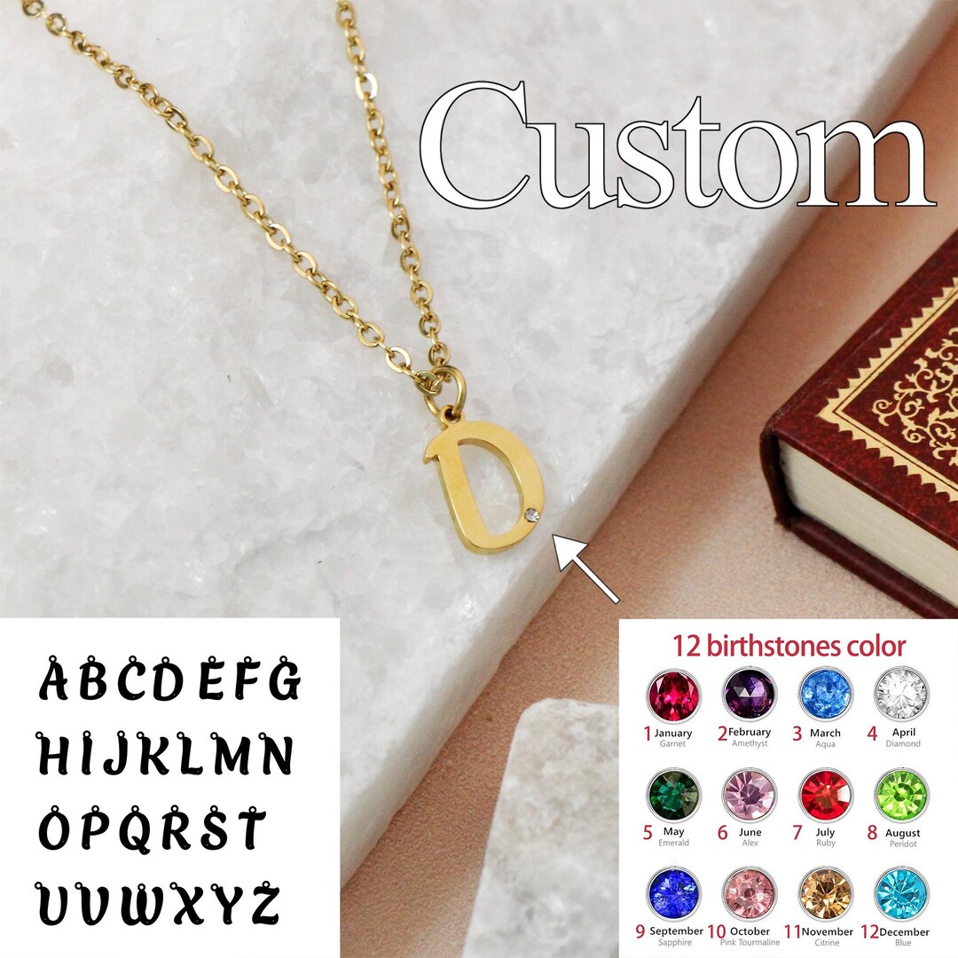 Personalized Capital Letter Necklace,custom Birthstone Letter Necklace ...