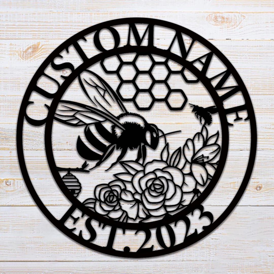 Custom Bee Metal Wall Art Name Sign, Personalized Bee Metal Wall Decor ...