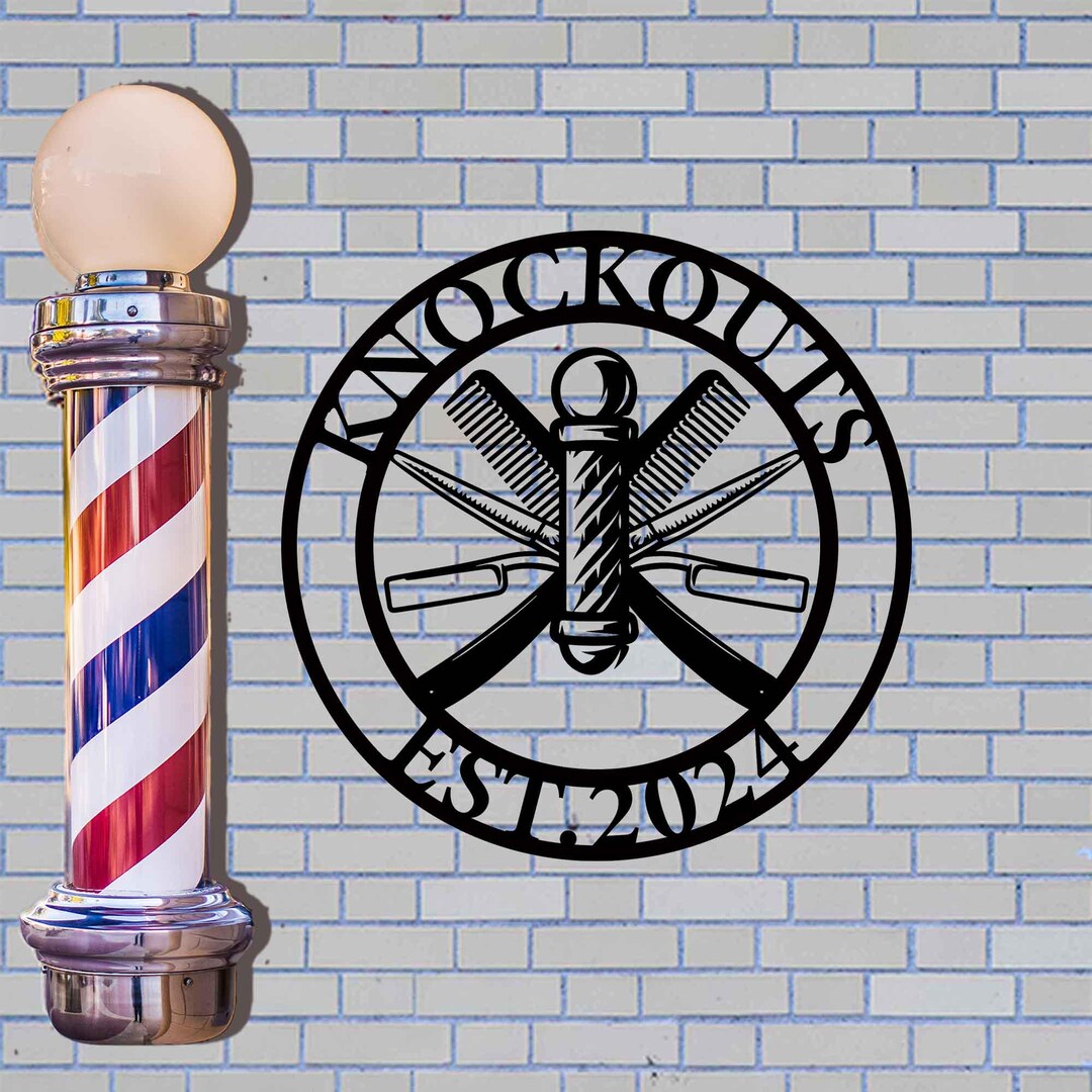 Custom Barber Shop Metal Wall Art Name Sign, Personalized Hair Salon ...