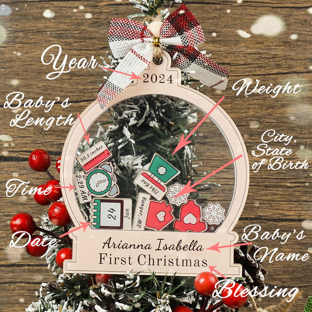 Personalized Wooden Baby's First Christmas Sign,christmas Tree Hang ...