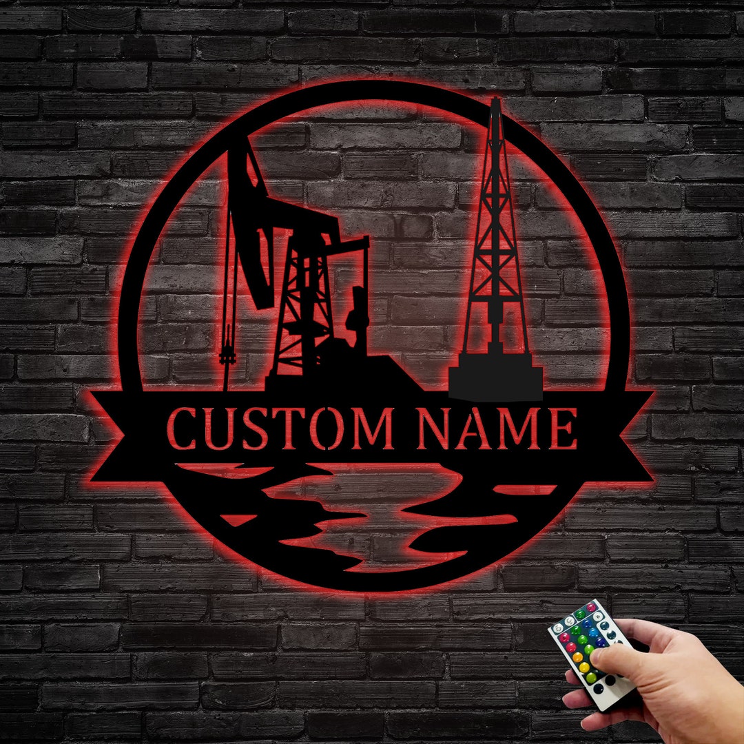 Custom Oil Rig Metal Wall Art Name Sign, Personalized Oil Field Sign ...