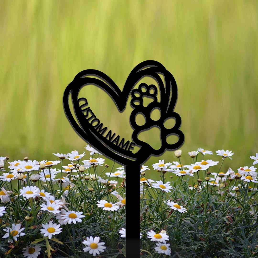 Custom Dog Memorial Stake Sign, Pet Design Garden Sign, Love Dog Paw ...