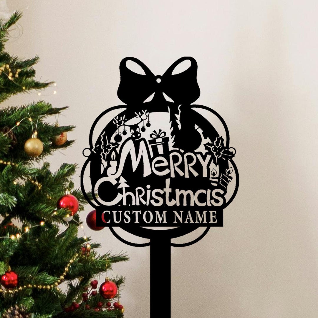 Custom Merry Christmas Metal Stake Sign, Personalized Christmas Name ...