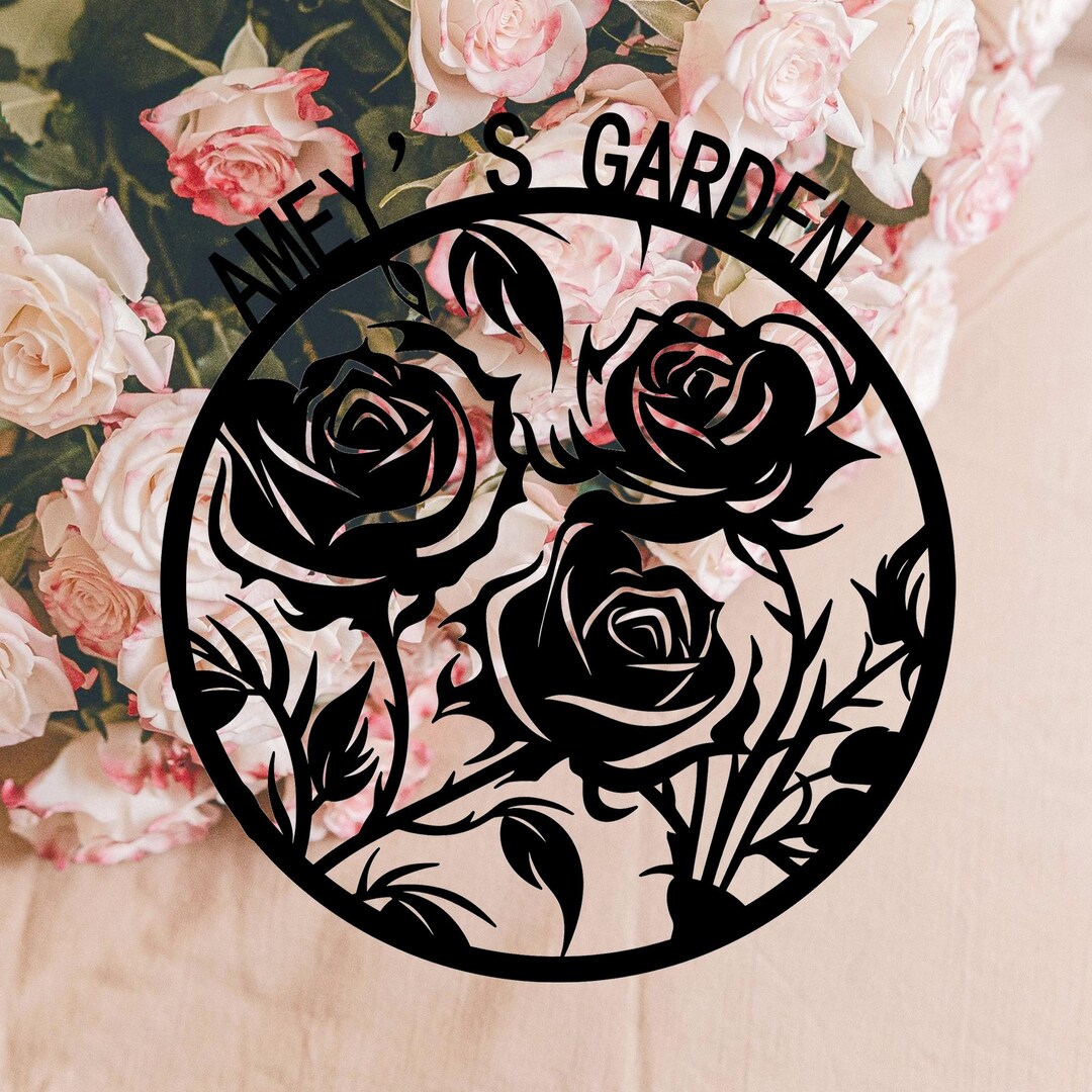 Custom Rose Flower Garden Metal Name Sign, Personalized Rose Metal Wall ...