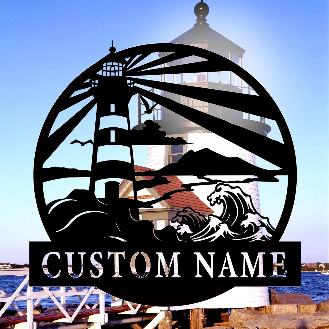Custom Lighthouse Metal Wall Art Name Sign, Personalized Lighthouse ...