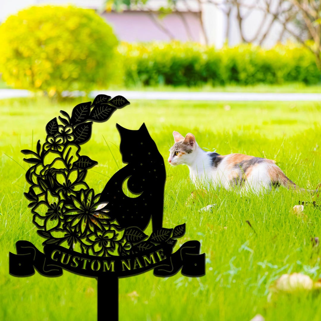 Custom Cat Marker Garden Name Stake Metal Sign, Personalized Memorial ...
