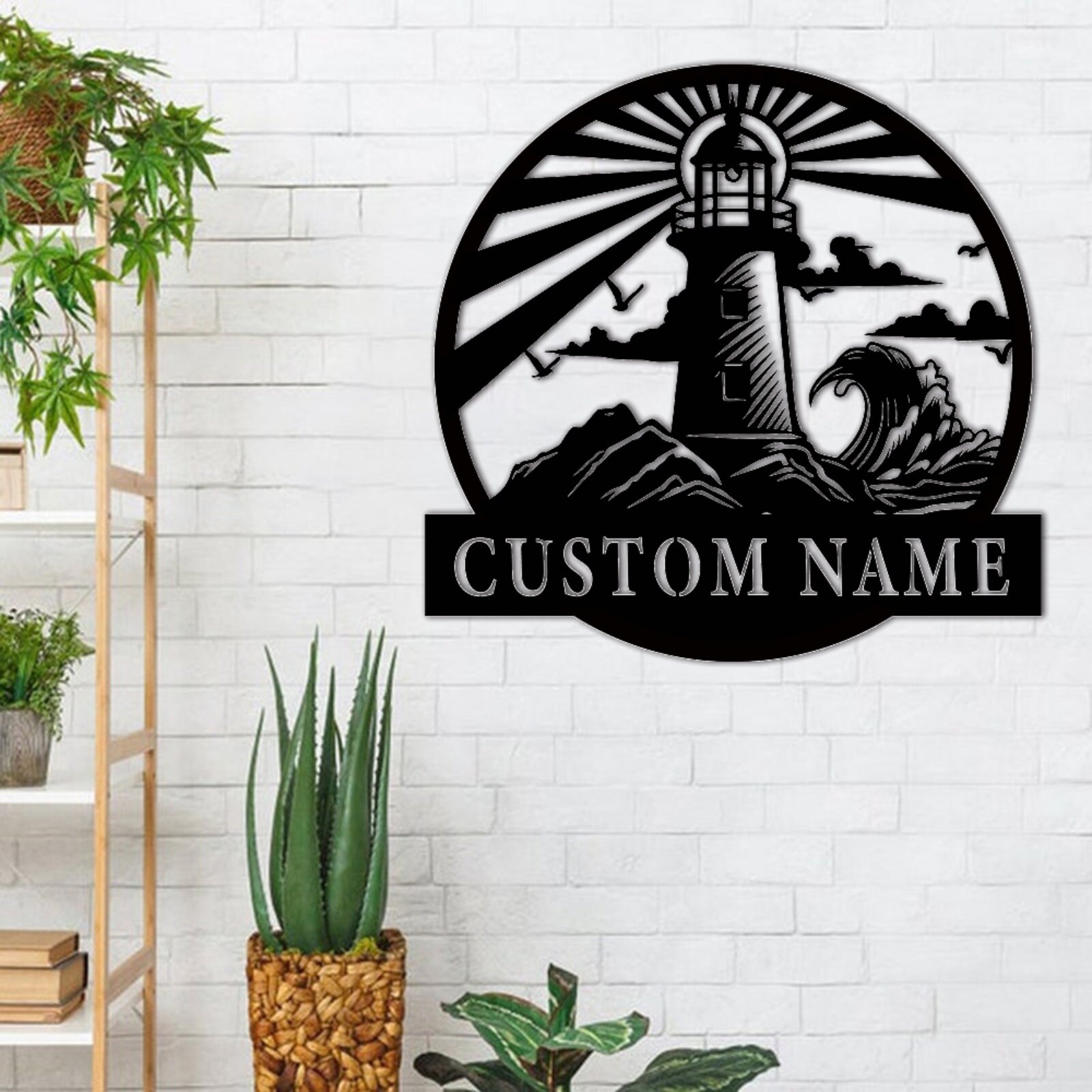 Custom Lighthouse Metal Wall Art Name Sign Personalized Lighthouse ...