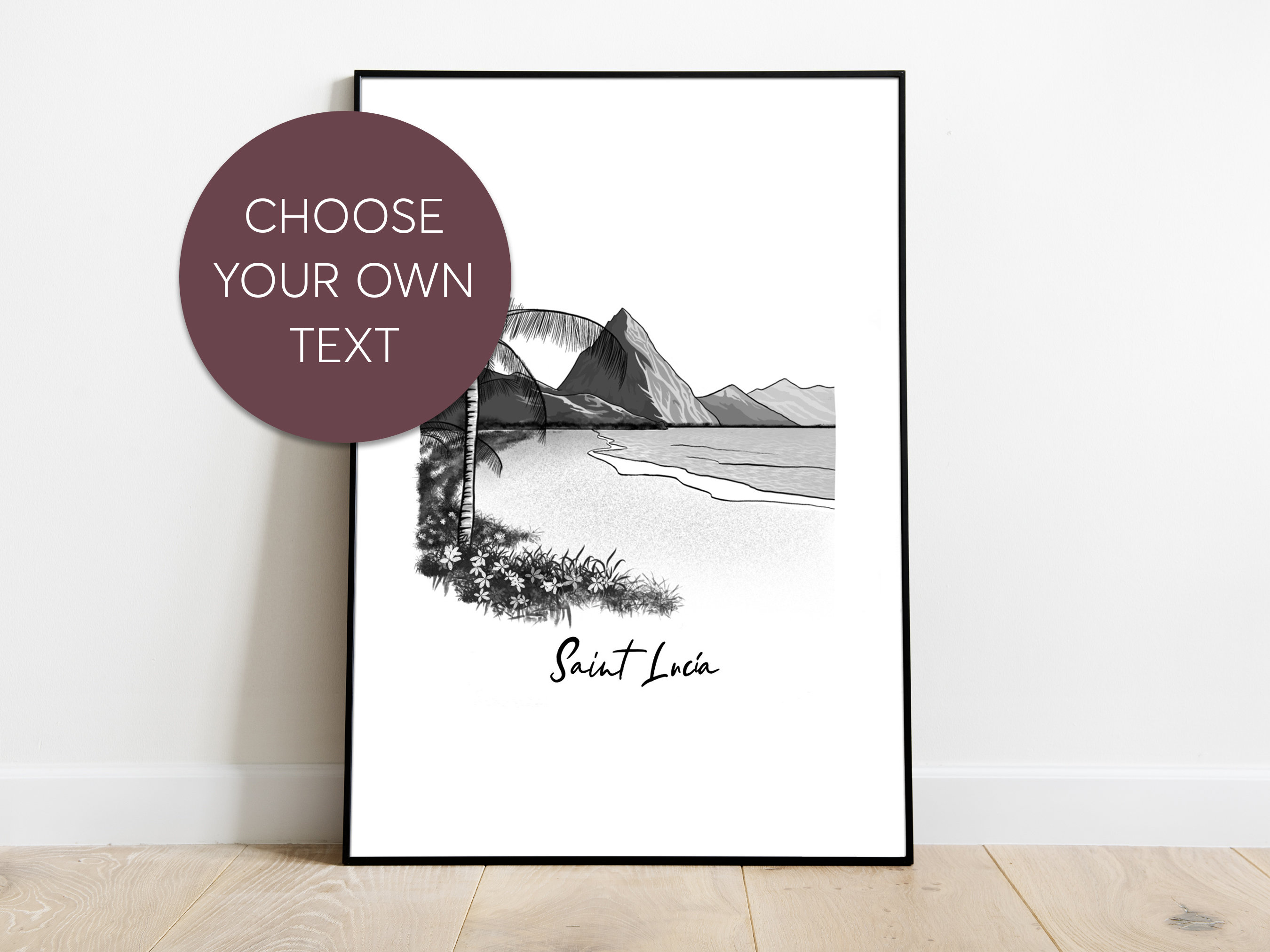 St Lucia the Pitons and Beach Custom Travel Print | Personalized ...