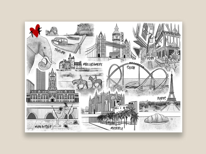 60th Birthday Personalised Travel Map Print Gift Custom Bespoke ...