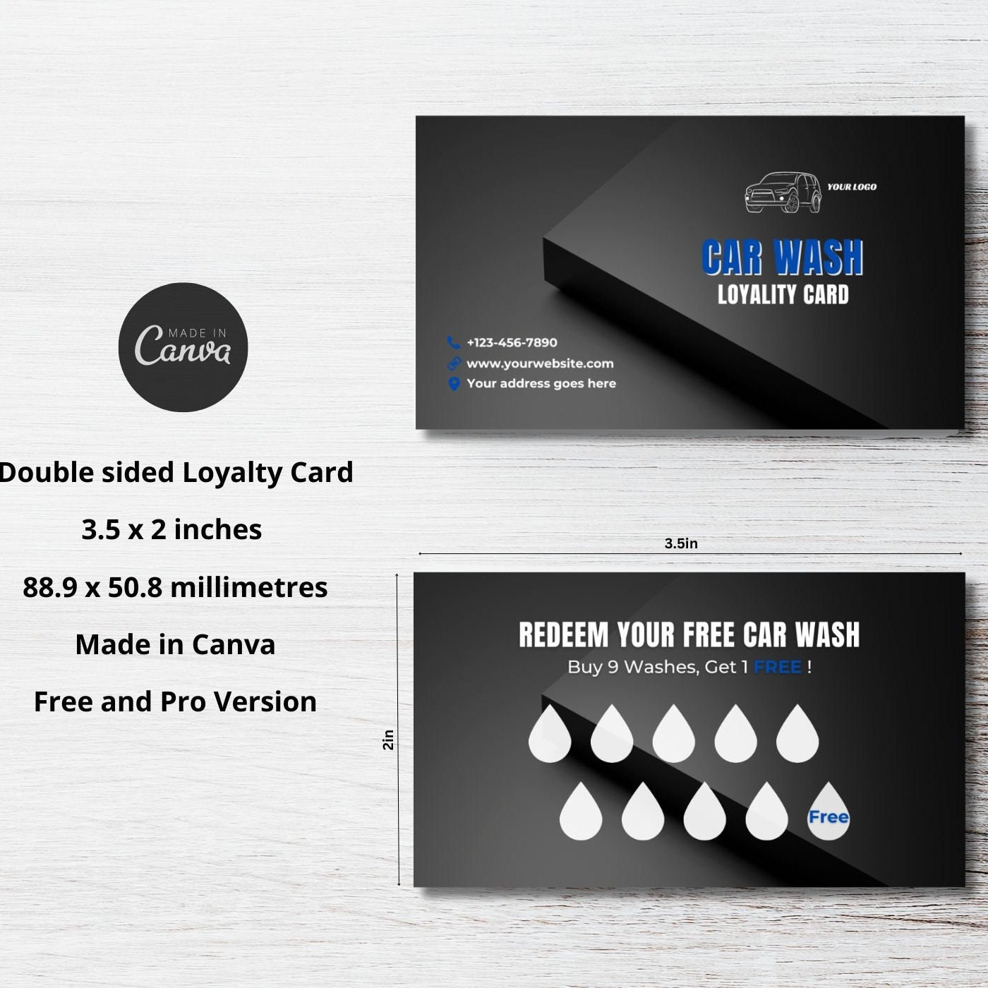 Car Wash Loyalty Card Template | Canva Business Card (digital Download ...