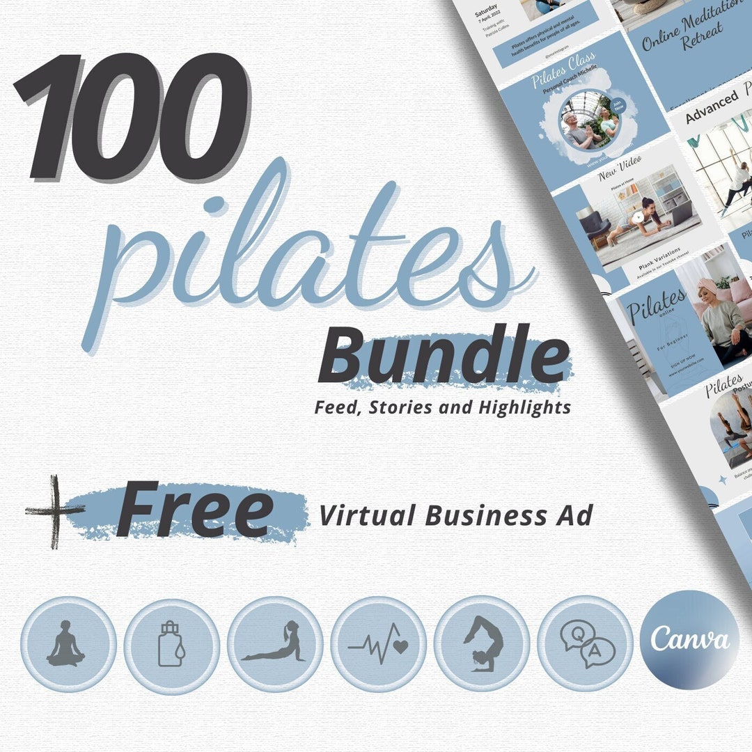 100 Pilates Canva Templates Bundle Instagram Posts Pilates Advertising ...