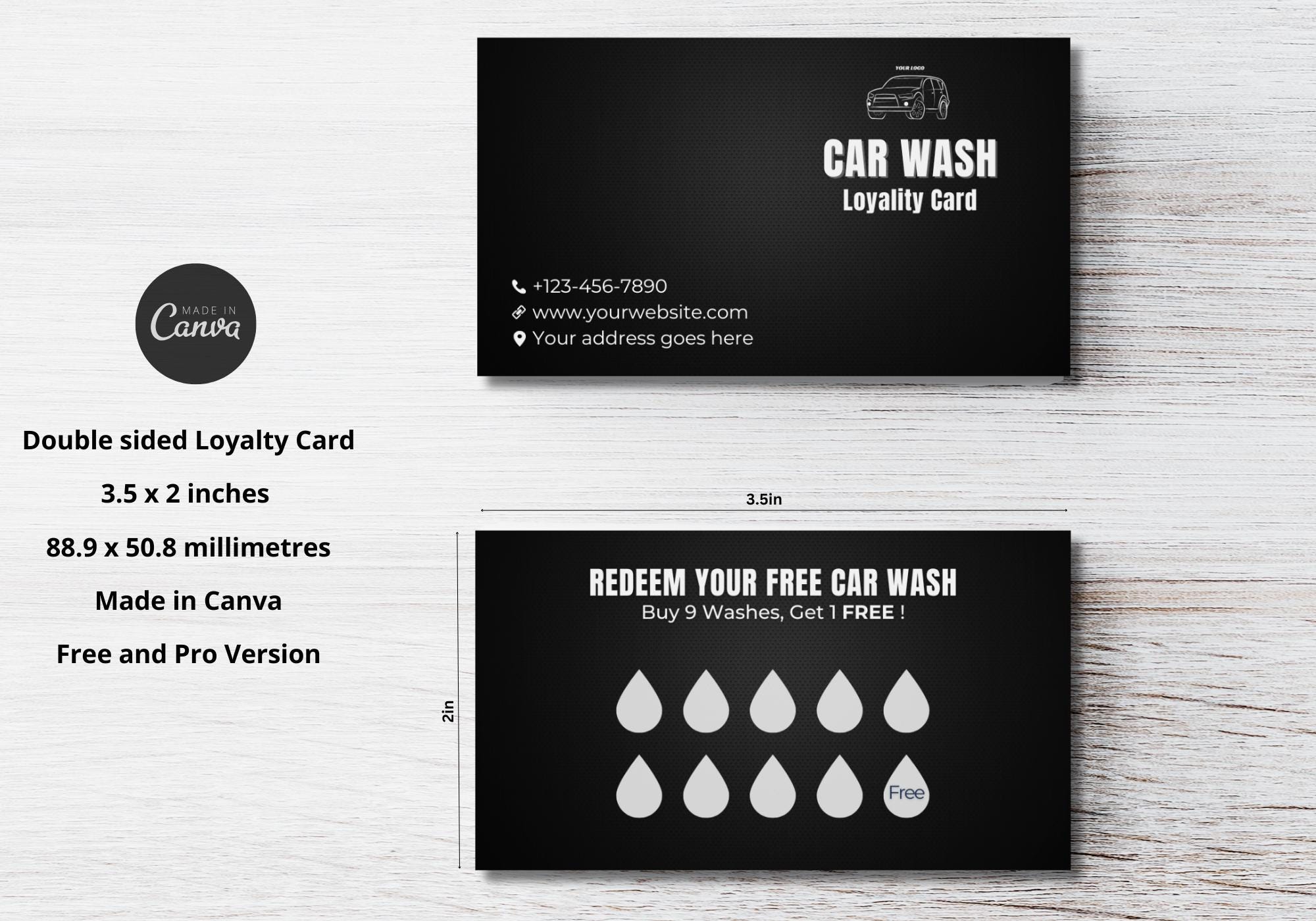 Loyalty Card for Car Wash Template Canva Car Wash Business Card Canva ...