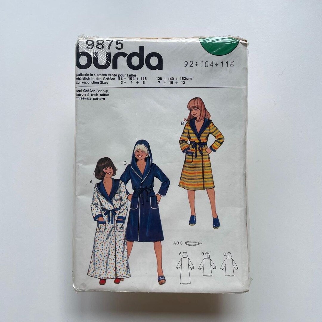 1980s Vintage Sewing Pattern Burda 9875 Bathrobe Children, Sewing ...