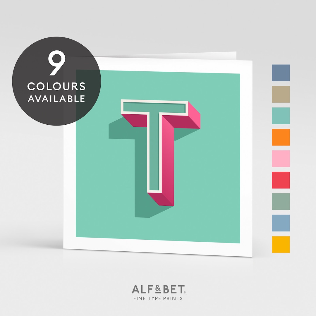 Letter T Birthday Card | Alphabet Cards | Initials Card | A-Z Card ...