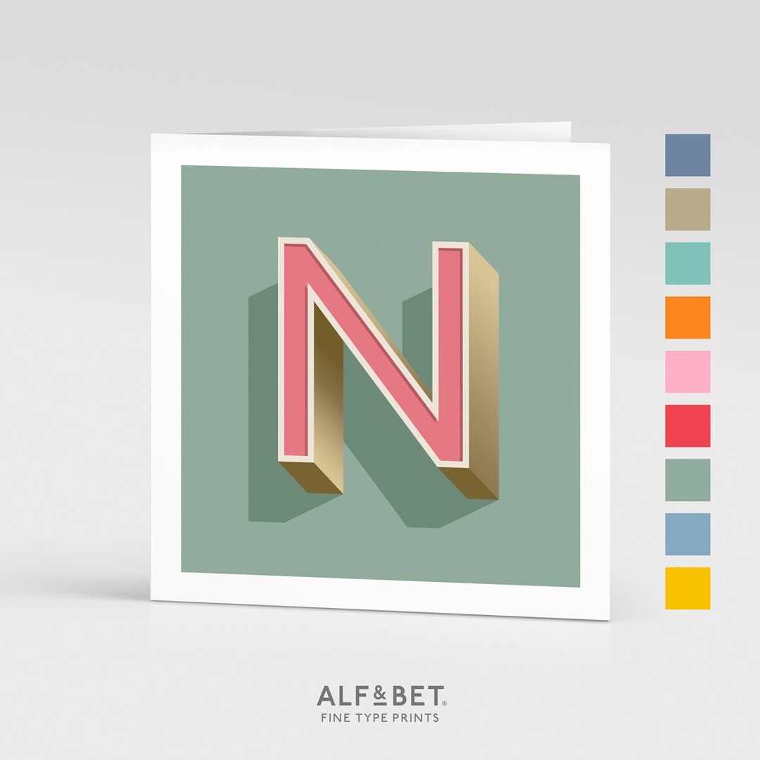 Alphabet Greetings Card Letter N Monogram Card Initial - Etsy