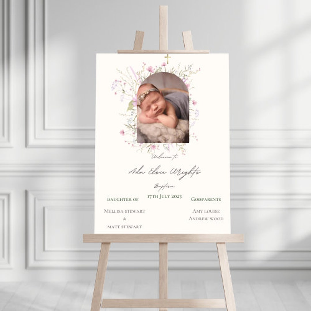 Welcome Poster for Easel. Baptism or Christening, Delicate Florals ...