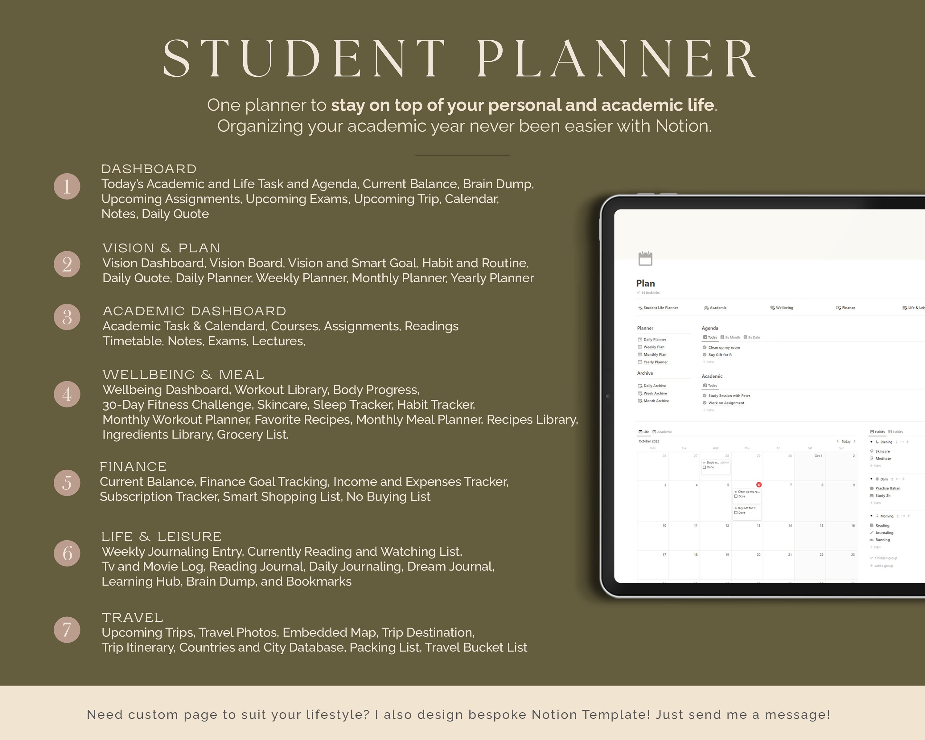 Notion Template Student Planner Study Planner College - Etsy