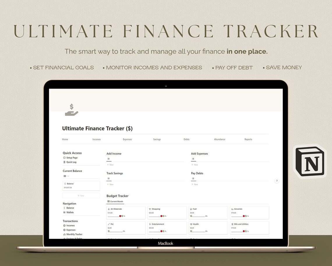 Notion Template Finance Tracker Notion Budget Template - Etsy