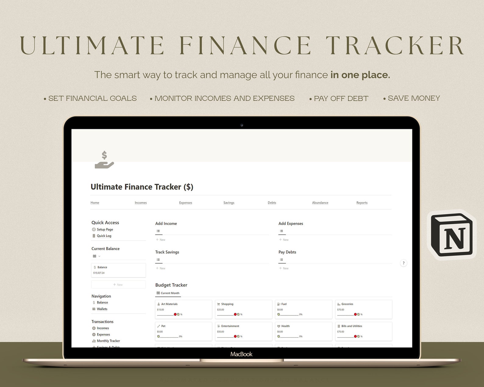 Notion Template Finance Tracker Notion Budget Template - Etsy