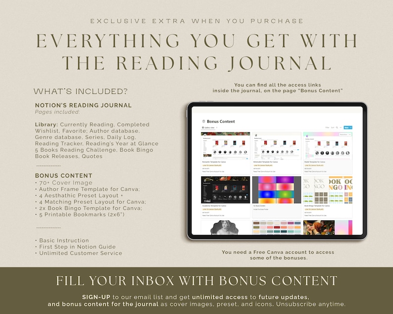 Notion Reading Journal Template Book Tracker Book Review - Etsy