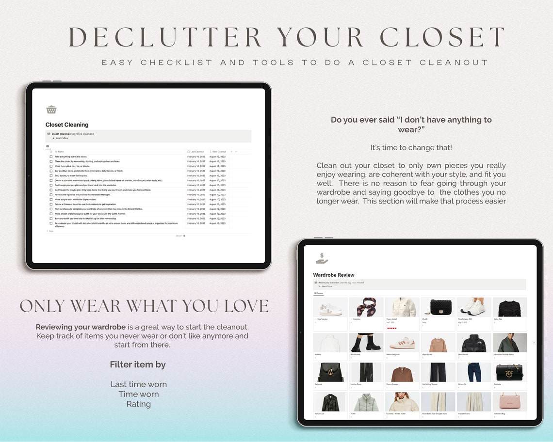 Outfit Planner Notion Template, Notion Wardrobe Manager, Notion Planner ...