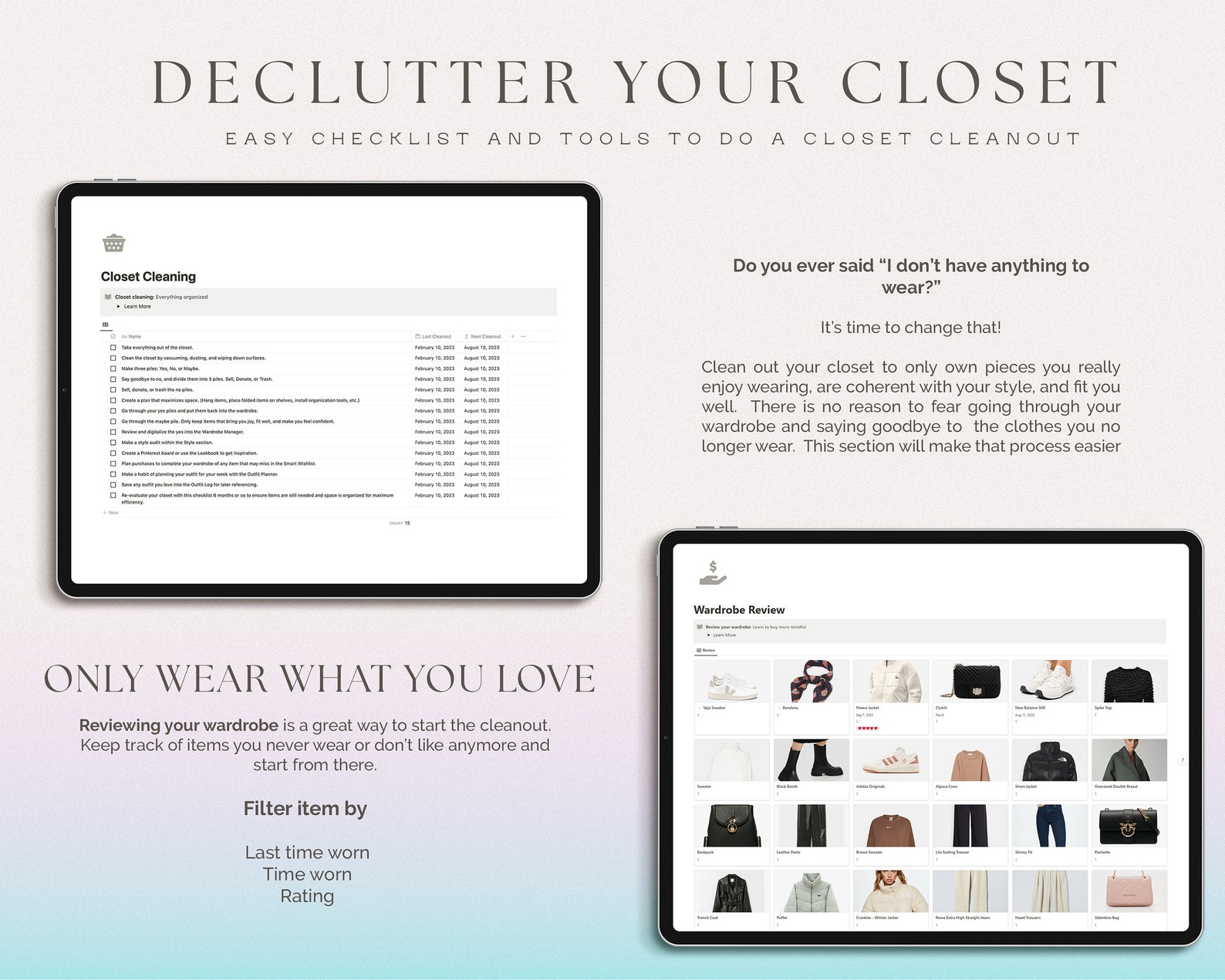 Outfit Planner Notion Template, Notion Wardrobe Manager, Notion Planner ...